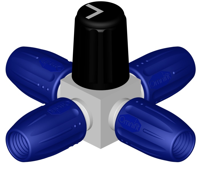 Standard 4-port manual valve for 0.5 - 4mm OD tubing, 4 x 1/4"-28 UNF ...