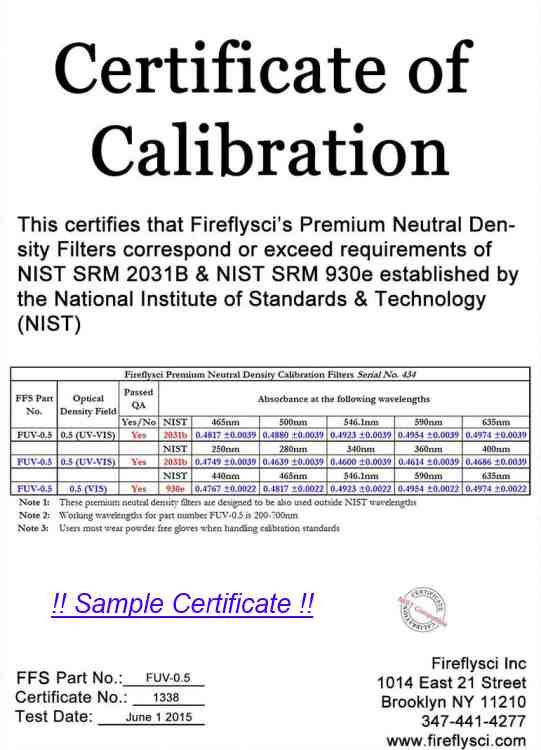 Calibration standard for UV/VIS photometric accuracy (200-700 nm ...